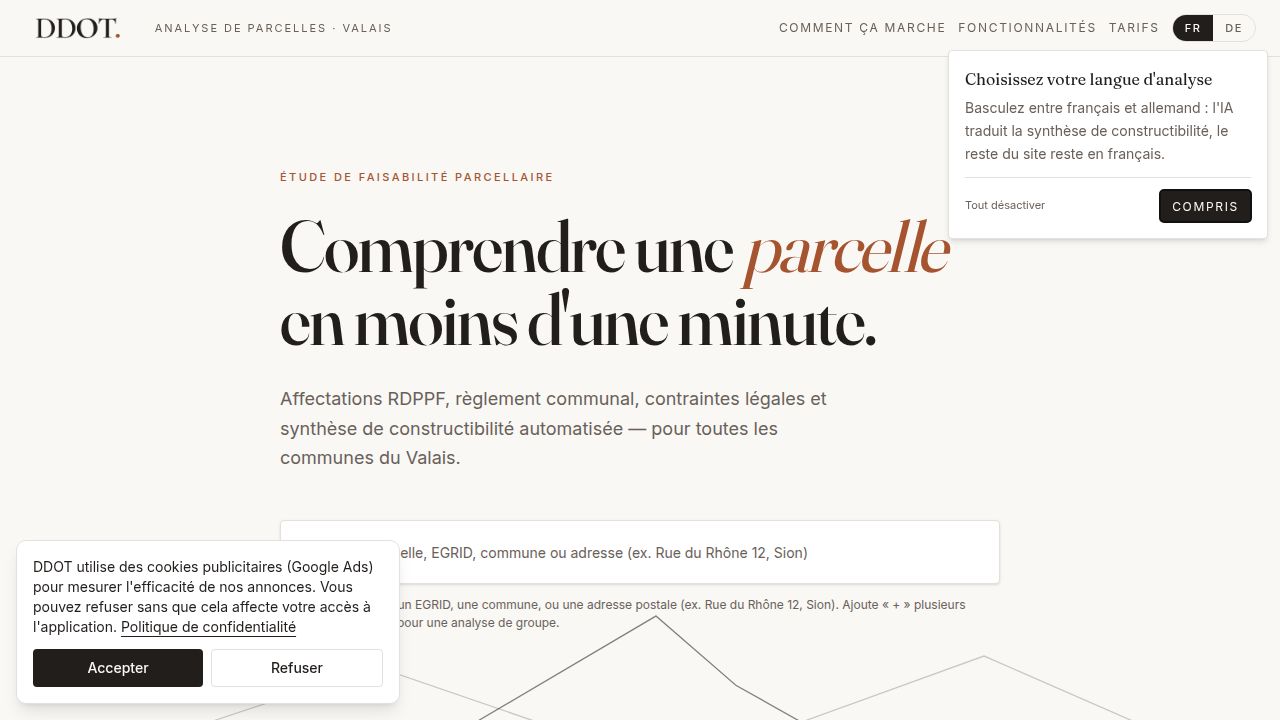 DDOT — Analyse de parcelles, RDPPF et constructibilité en Valais